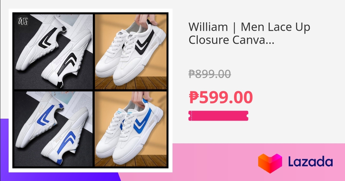 William | Men Lace Up Closure Canvas Casual Running Walking Sneakers ...