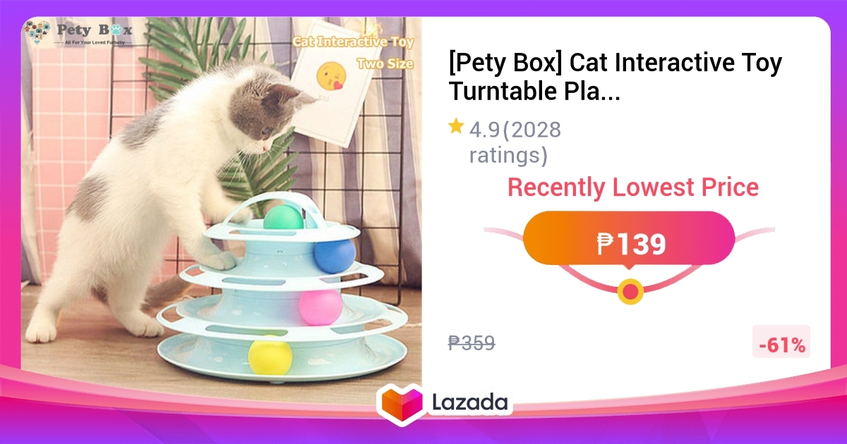 [Pety Box] Cat Interactive Toy Turntable Play Disc Ball Chase on Circle ...