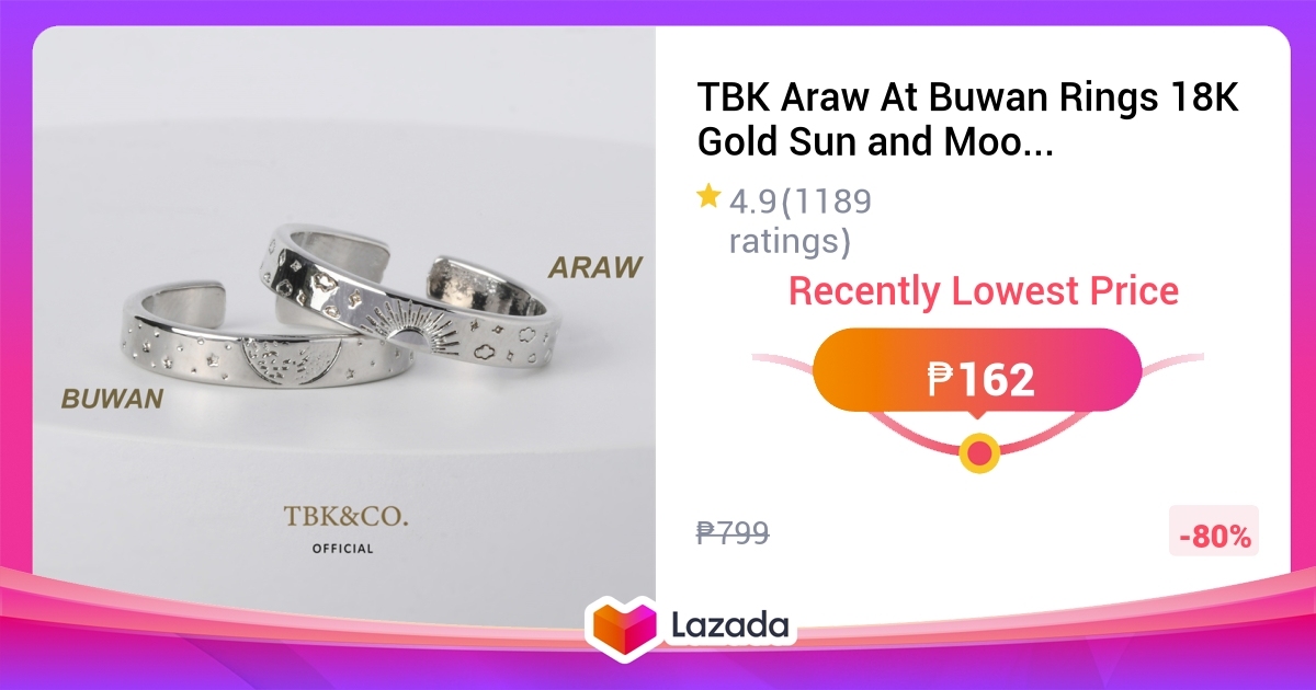 TBK Araw At Buwan Rings 18K Gold Sun and Moon Lover Wedding Couple Ring ...