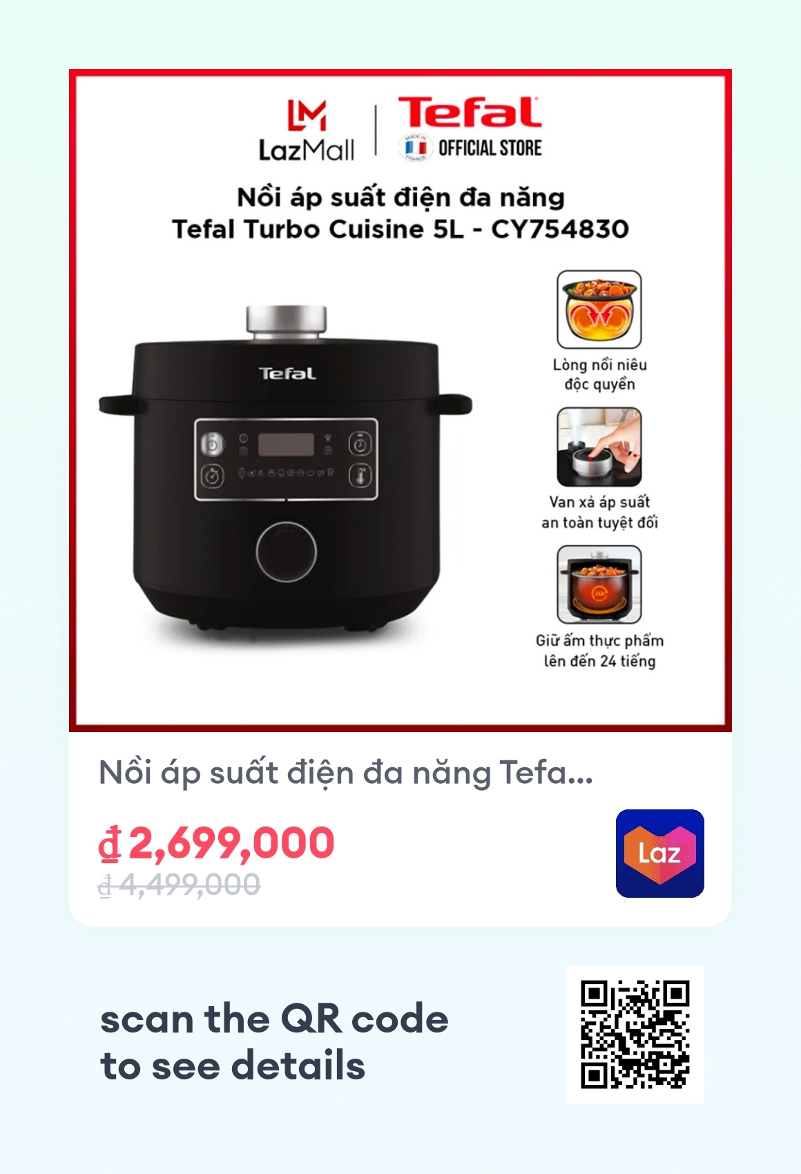 Nồi áp suất điện đa năng Tefal Turbo Cuisine 4.8L CY754830