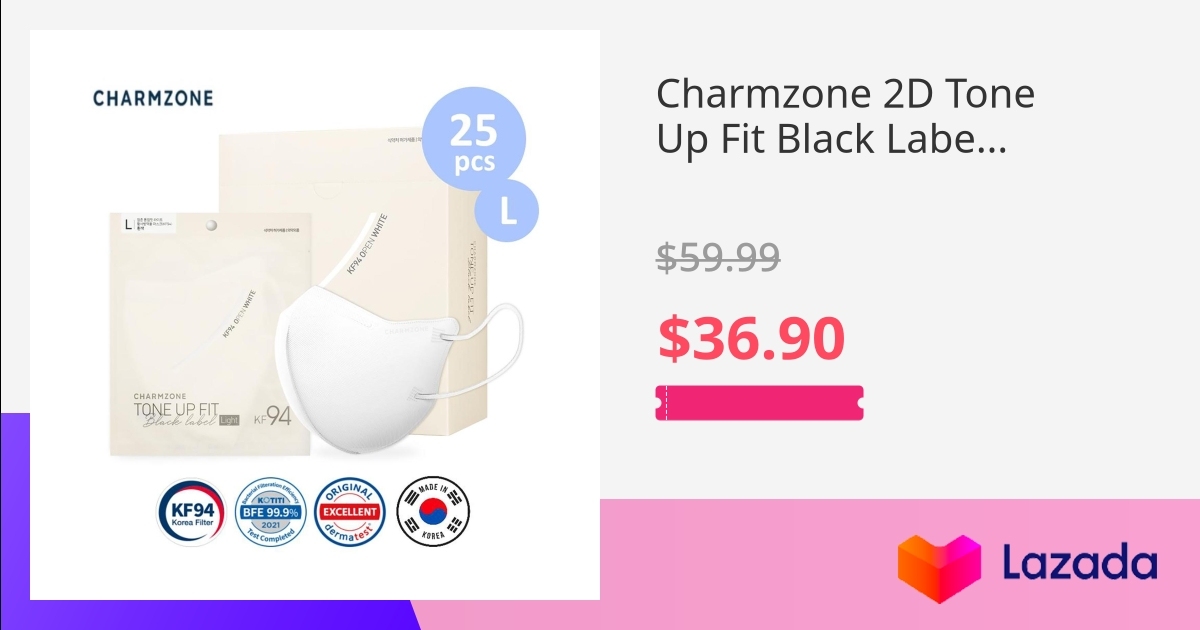 Charmzone 2D Tone Up Fit Black Label Light Kf94 Masks Open White L Size ...