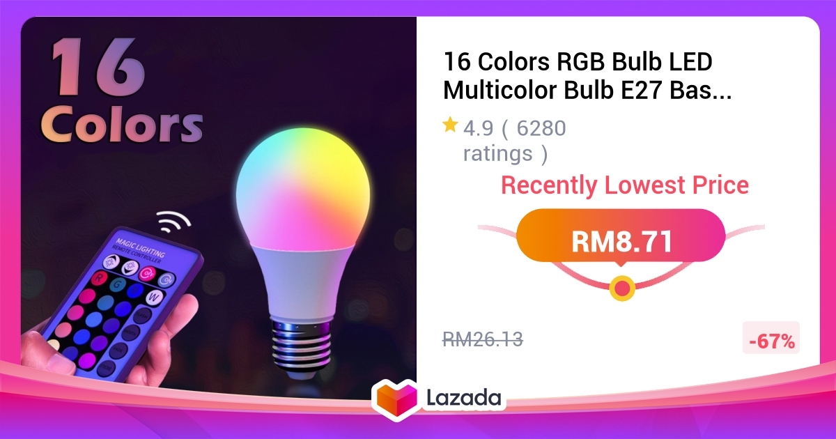 16 Colors RGB Bulb LED Multicolor Bulb E27 Base 220V Household Lighting ...