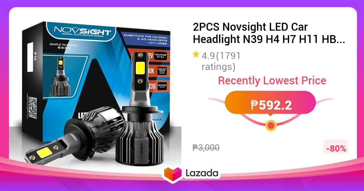 2PCS Novsight LED Car Headlight N39 H4 H7 H11 HB3 9005 HB4 9006 H1 H3 9012 72W/pair 10000LM ...