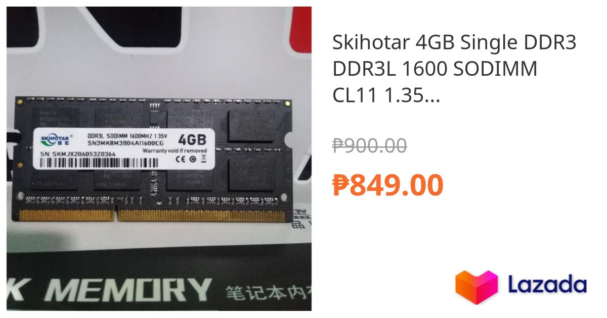 Skihotar 4GB Single DDR3 DDR3L 1600 SODIMM CL11 1.35V Laptop Memory Ram