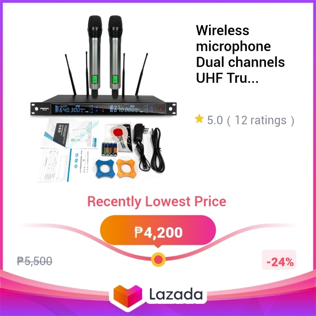Wireless microphone Dual channels UHF True Diversity Metal mic Work ...