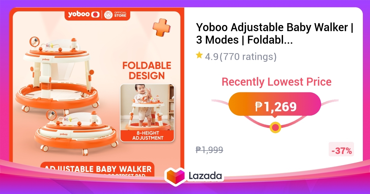 Yoboo Adjustable Baby Walker | 3 Modes | Foldable | 4 Level Adjustments ...