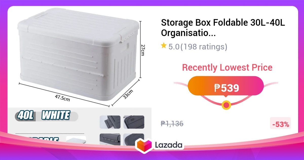 Storage Box Foldable 30L-40L Organisation Stackable Waterproof Storage ...