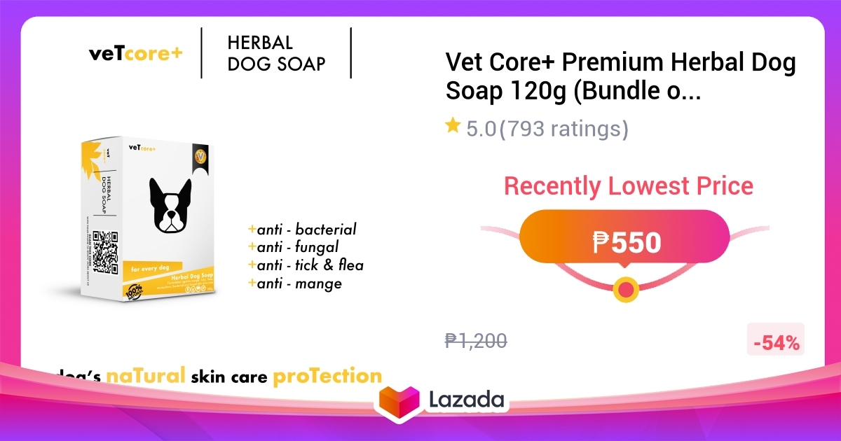 Vet Core+ Premium Herbal Dog Soap 120g (Bundle of 6)