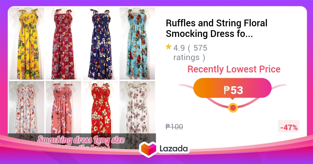 Ruffles and String Floral Smocking Dress for Pregnant Can Be Worn As Maternity Dress (Below Knee ...