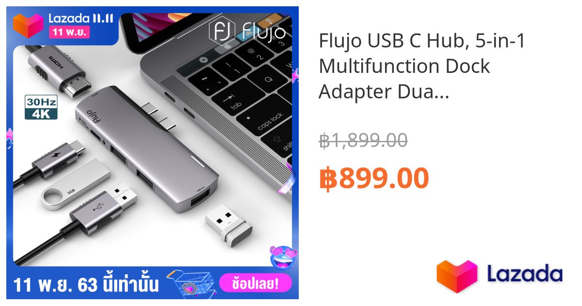 Flujo USB C Hub, 5-in-1 Multifunction Dock Adapter Dual Type C Dongle ...