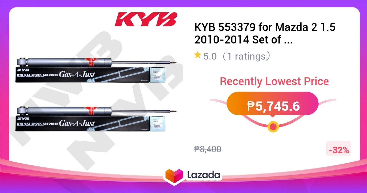 KYB 553379 for Mazda 2 1.5 2010-2014 Set of 2 Rear Gas Shock Absorber ...