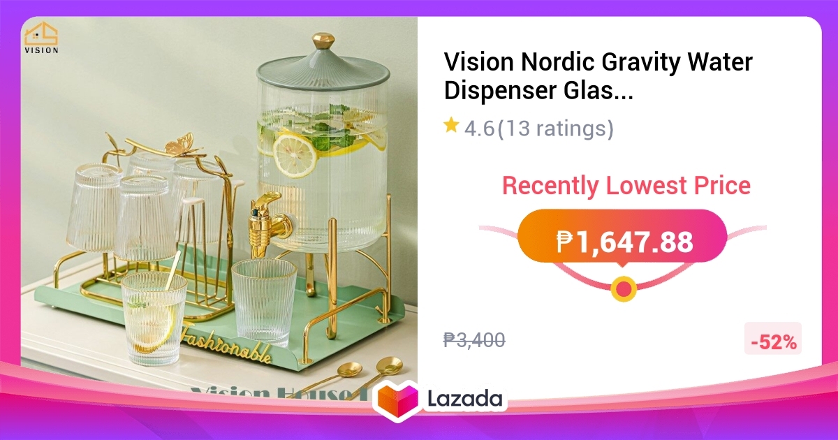 Vision Nordic Gravity Water Dispenser Glass Beverage Dispenser Standing ...