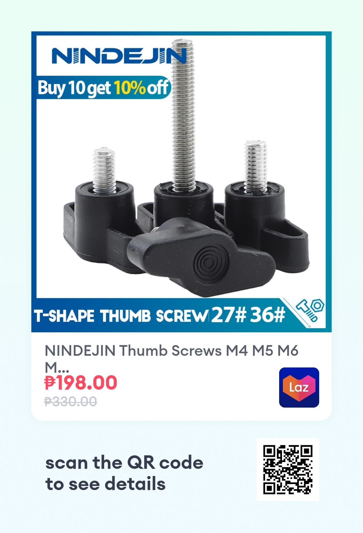 NINDEJIN Thumb Screws M4 M5 M6 M8 Stainless Steel Z-Shaped Handle Screw ...