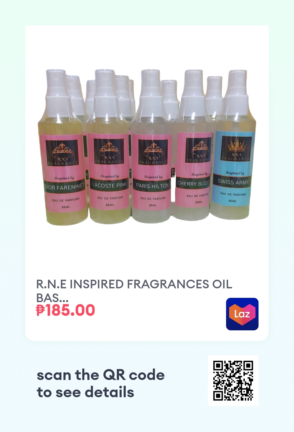 R.N.E INSPIRED FRAGRANCES OIL BASE PERFUME FOR MEN & WOMEN