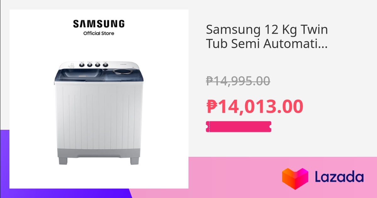 Samsung 12 Kg Twin Tub Semi Automatic Washing Machine WT12J4200MB/TC