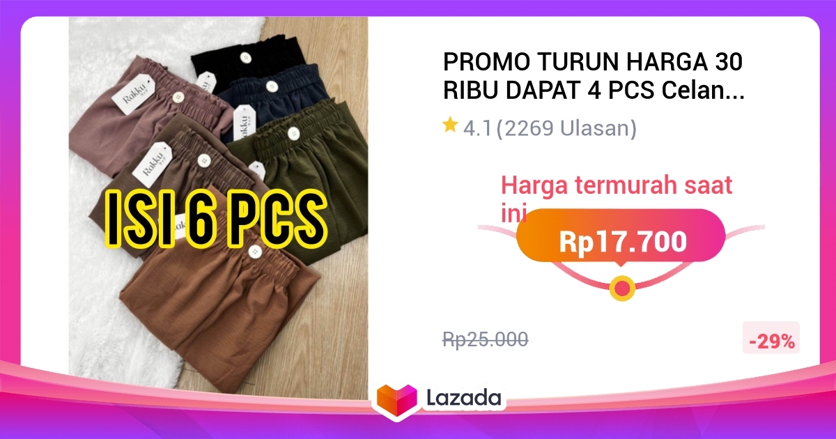 PROMO TURUN HARGA 30 RIBU DAPAT 4 PCS Celana Kulot Wanita Model Kancing ...