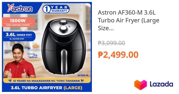 Astron AF360-M 3.6L Turbo Air Fryer (Large Size) (1500W) (1 Year Warranty)