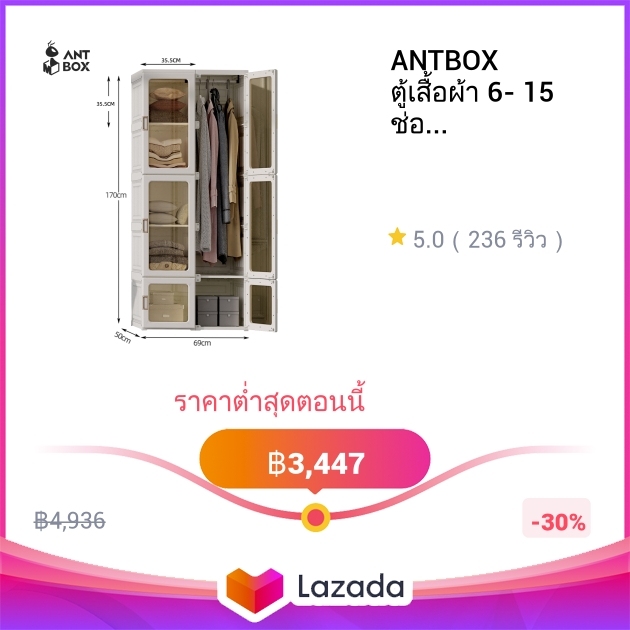 ANTBOX ตู้เสื้อผ้า 6- 15 ช่อง ประตูใสโปร่งแสงมองเห็นด้านในได้ สไตล์โมเดิร์น เหมาะกับการแต่งห้อง ...