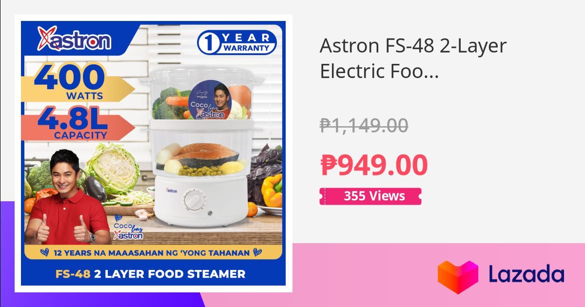 Astron FS-48 2-Layer Electric Food Steamer | 400W | 4.8L (White) (1 ...