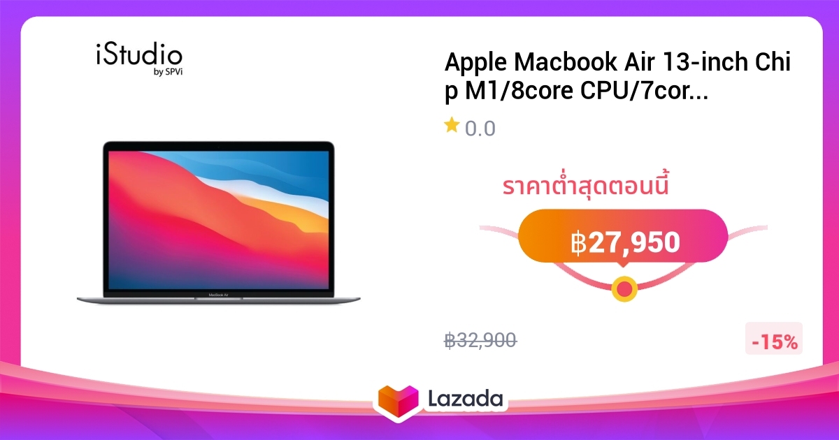 Apple Macbook Air 13-inch Chip M1/8core CPU/7core GPU/256-512GB SSD /Key Board-Thai