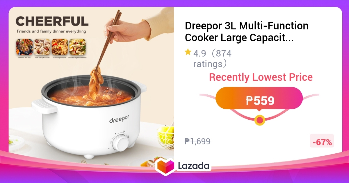 Dreepor 3L Multi-Function Cooker Large Capacity Non-stick Electric ...