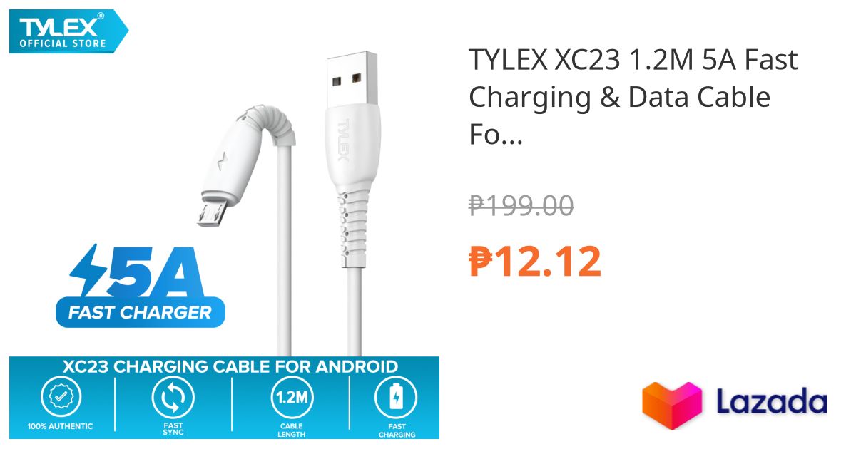 TYLEX XC23 1.2M 5A Fast Charging & Data Cable For Android Micro USB(White)