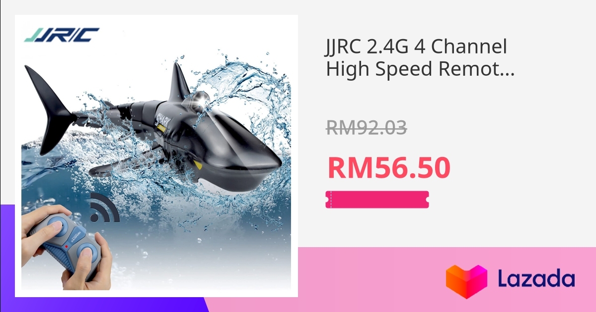 JJRC 2.4G 4 Channel High Speed Remote Control Boat Simulation Shark Boat with Light Effects ...