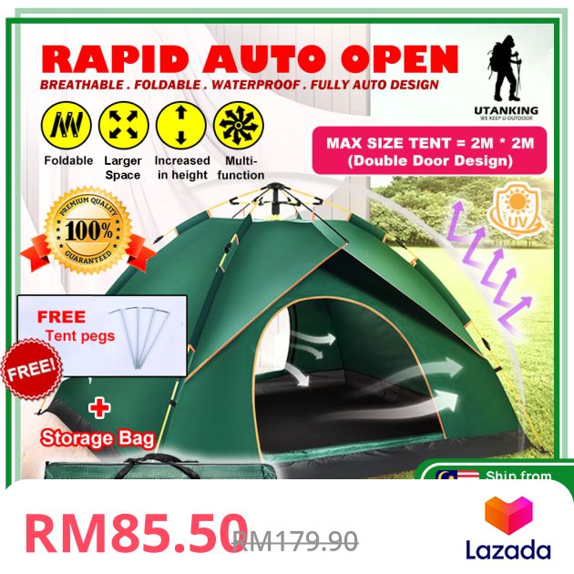 ∞UTANKING∞ 2m*2m Rapid Open Fully Automatic Tent Quick Setup Tent ...