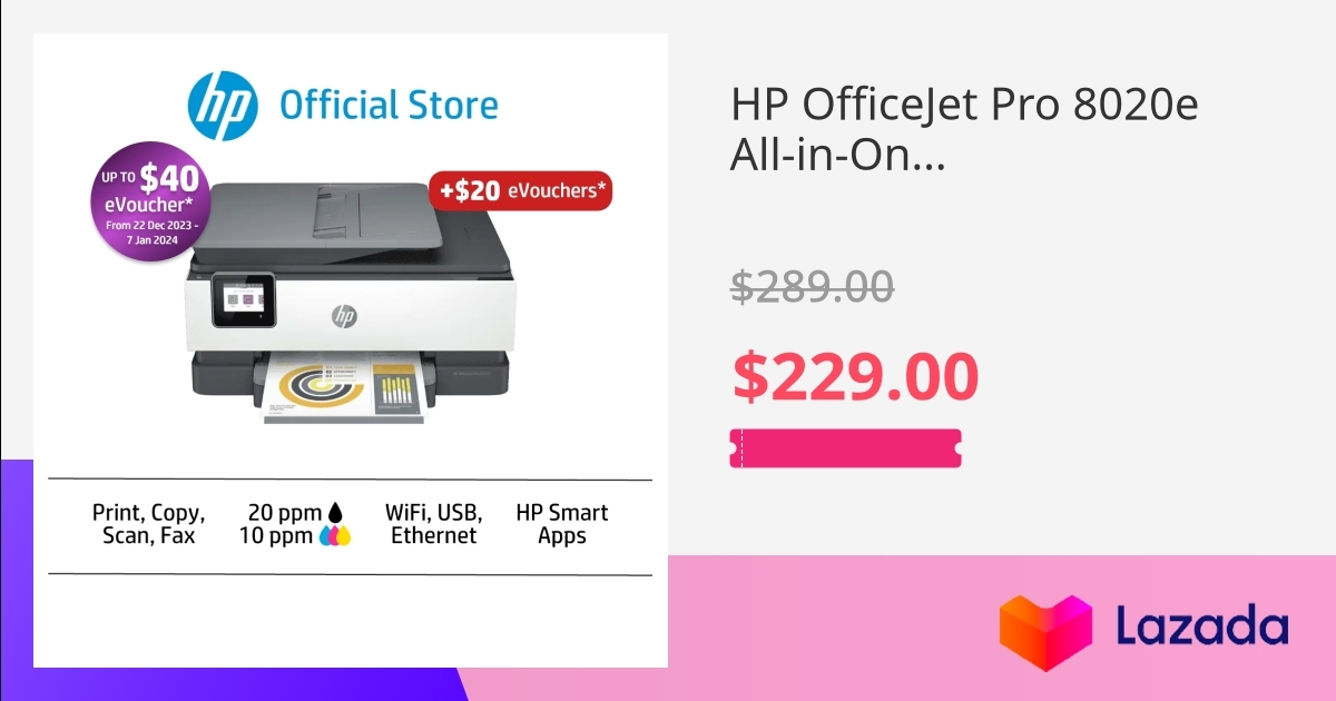 HP OfficeJet Pro 8020e All-in-One Wireless Color Inkjet Printer / Print ...