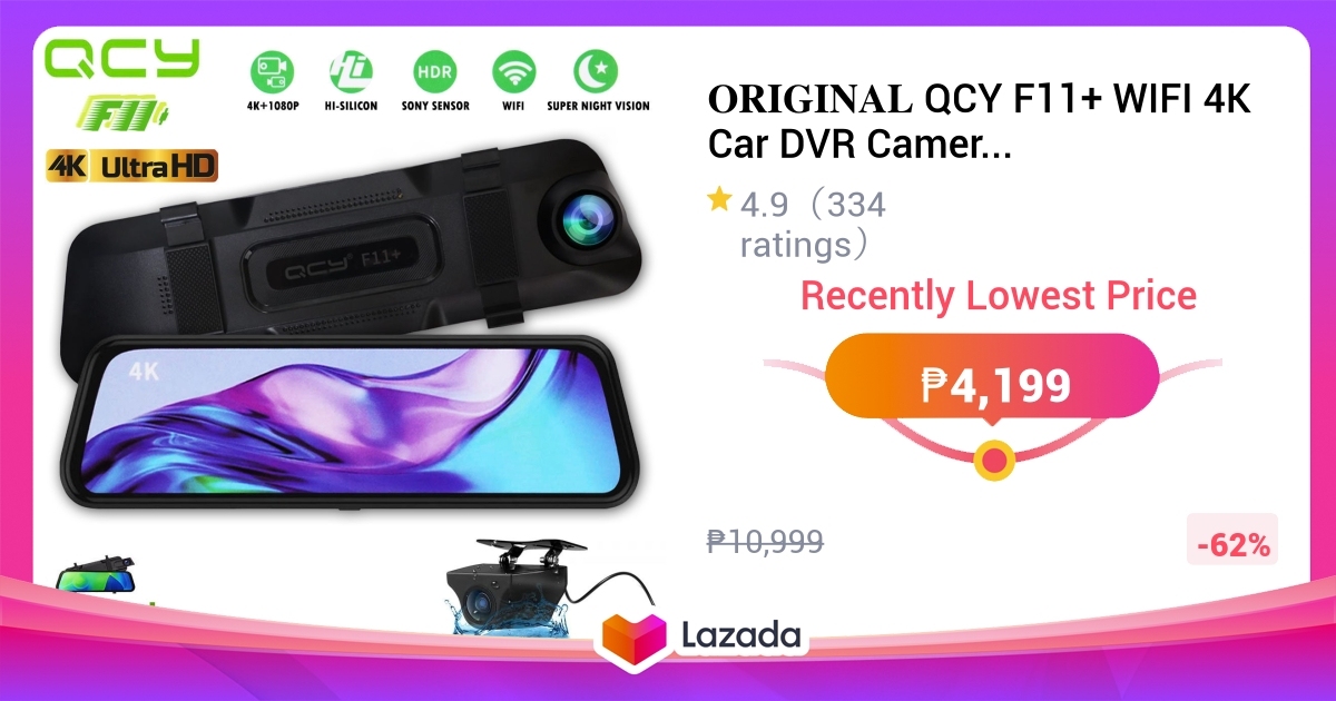 𝐎𝐑𝐈𝐆𝐈𝐍𝐀𝐋 QCY F11+ WIFI 4K Car DVR Camera 9.66 Inch Streaming Rear View ...