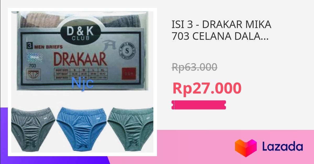 ISI 3 - DRAKAR MIKA 703 CELANA DALAM PRIA DEWASA 1 Box Isi 3Pcs KWALITAS OKE