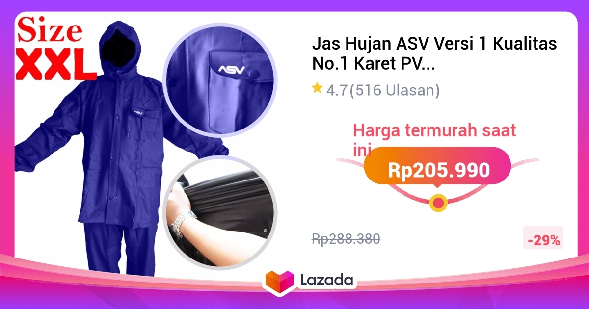 Jas Hujan ASV Versi 1 Kualitas No.1 Karet PVC Full Rubber Tebal Sistem ...