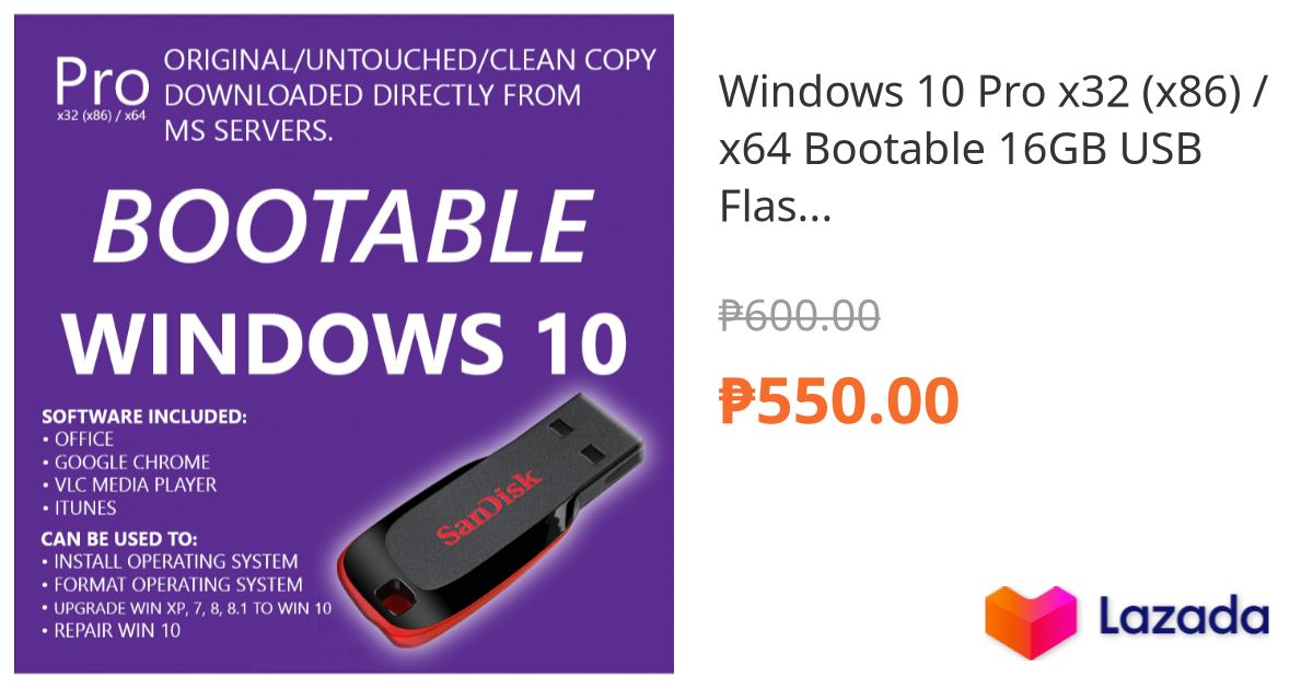 Windows 10 Pro x32 (x86) / x64 Bootable 16GB USB Flash Drive (Latest OS ...