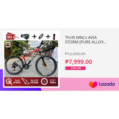 Thrift MNL's AVIA STORM [PURE ALLOY] 3x8 27.5'' Mountain Bike | Shimano Shifters, Lockout ...