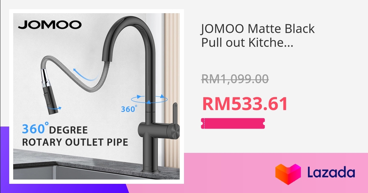 JOMOO Matte Black Pull out Kitchen Mixer 360 Degree Swivel Kitchen ...