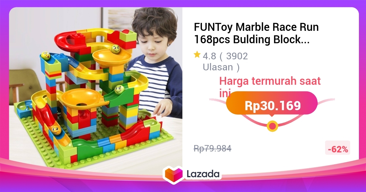 FUNToy Marble Race Run 168pcs Bulding Blocks Balok Susun Track Slide Ball / Veriety Slide Blocks ...