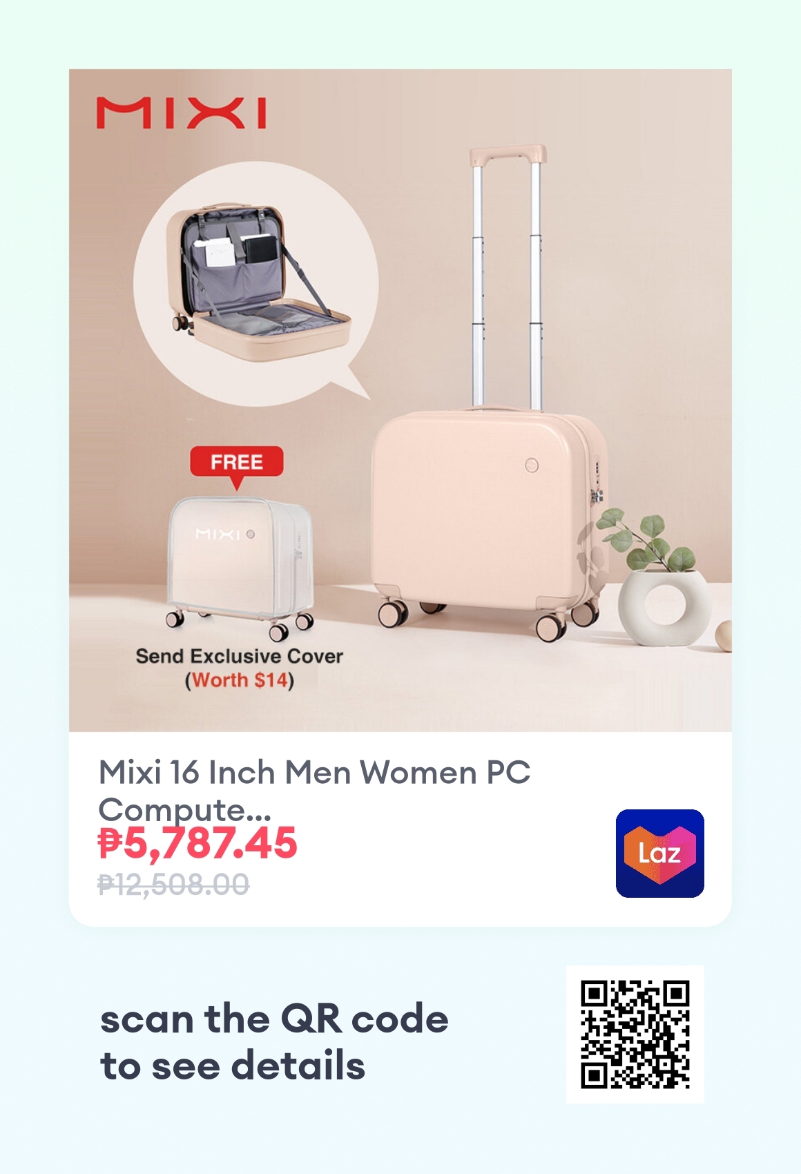 Mixi 16 Inch Men Women PC Computer Compartment Lightweight Travel Luggage Carry-ons Waterproof ...