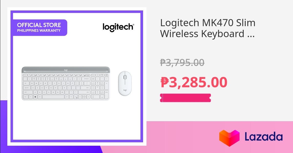 Logitech MK470 Slim Wireless Keyboard & Mouse Combo Nano Receiver, Low ...