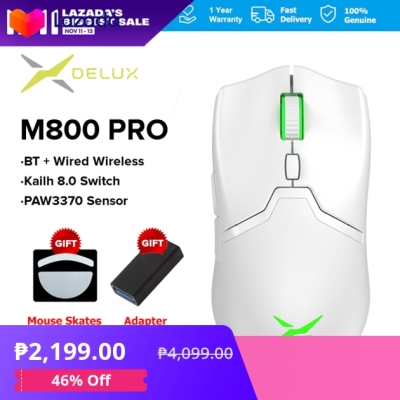 【11 11 Sale】Delux M800 PRO PAW 3370 Bluetooth Gaming Mouse DPI MAX 19000 RGB Wireless Mouse ...