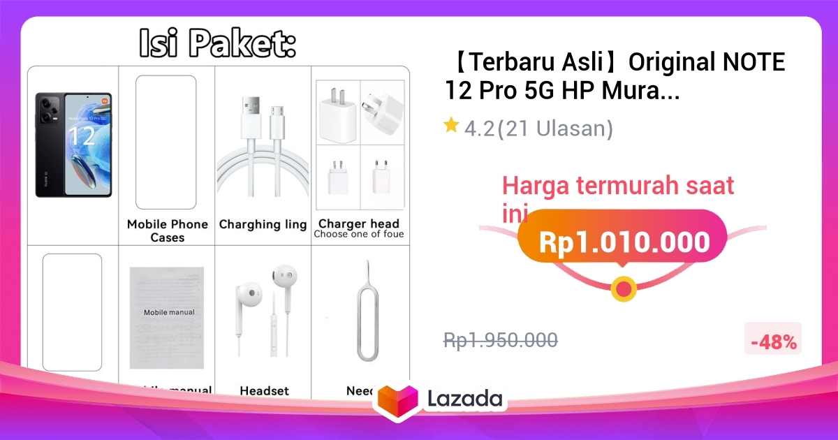 【Terbaru Asli】Original NOTE 12 Pro 5G HP Murah Cuci Gudang HOT 30i NFC RAM 12GB+512GB Handphone ...