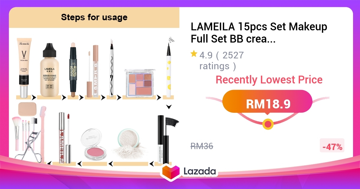 LAMEILA 15pcs Set Makeup Full Set BB cream +Powder + Eye Shadow ...