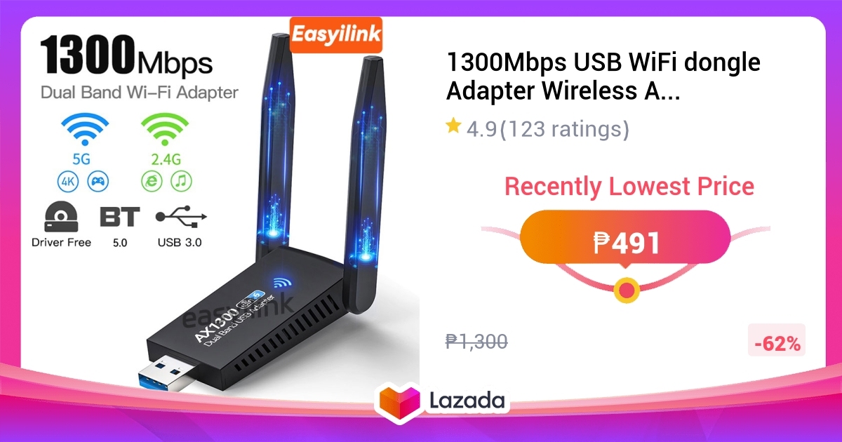 1300Mbps USB WiFi dongle Adapter Wireless AC Network Card 5.8G/2.4G LAN ...