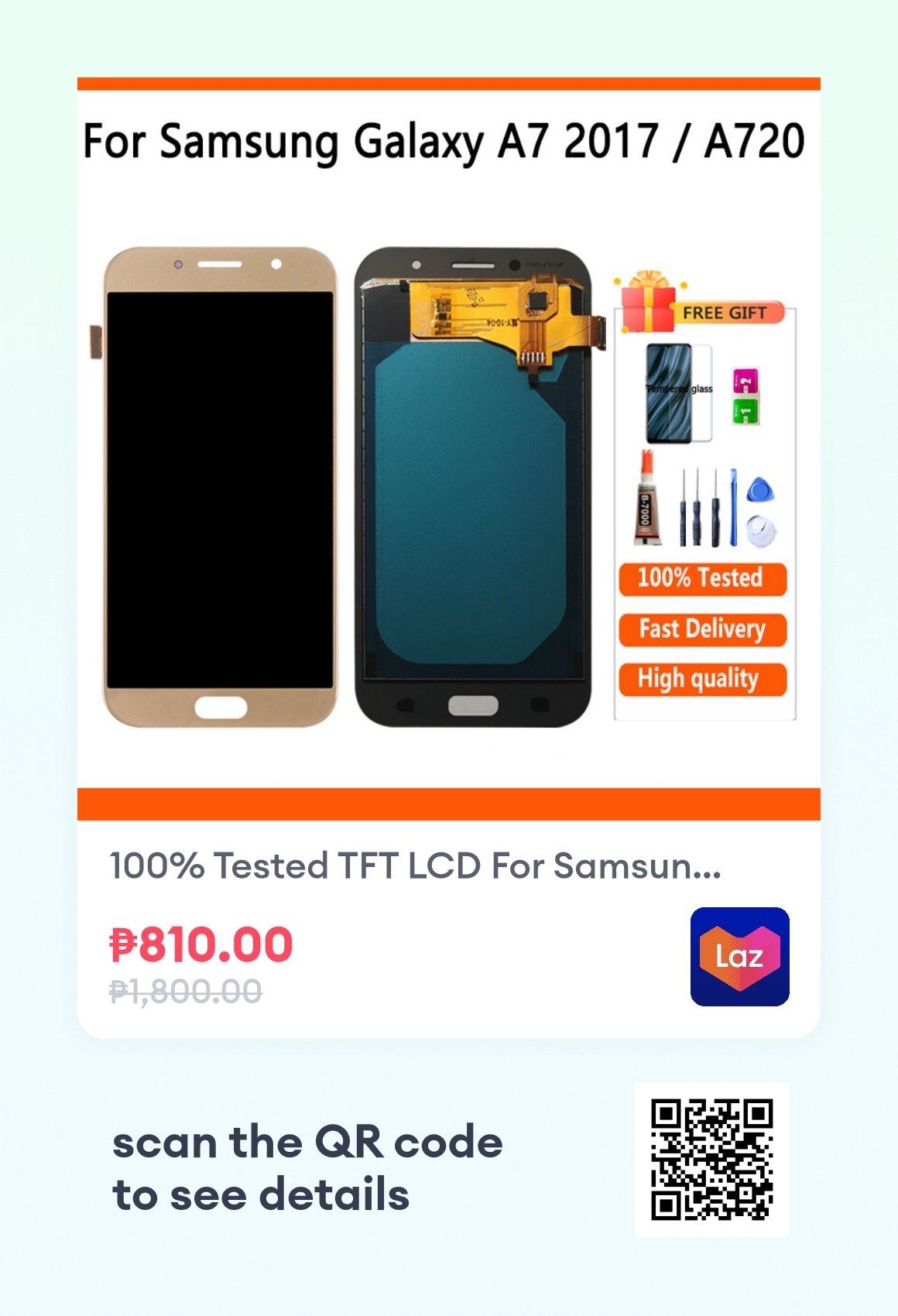 100% Tested TFT LCD For Samsung Galaxy A7 2017 A720 A720F A720M LCD ...