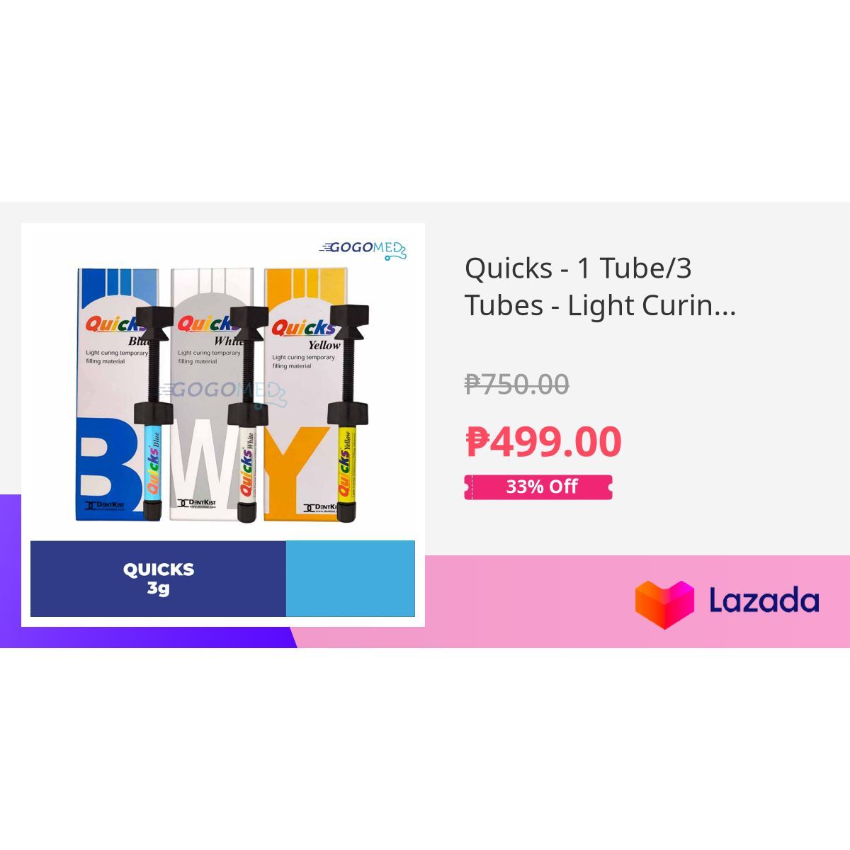 Quicks - 1 Tube/3 Tubes - Light Curing Temporary Filling Material ...