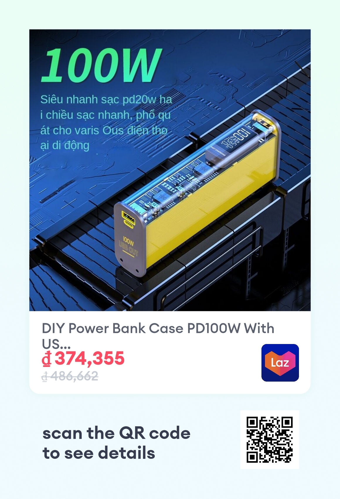 DIY Power Bank Case PD100W With USB TYPE C Two-way Fast Charging Board ...