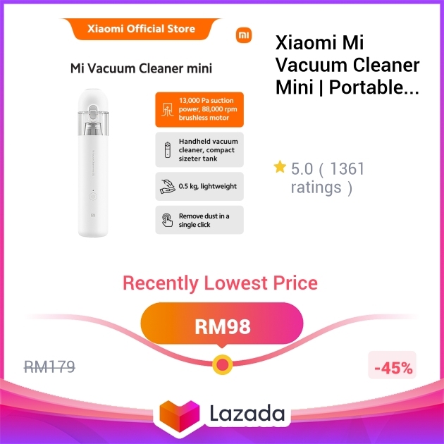 Xiaomi Mi Vacuum Cleaner Mini | Portable, Brushless Motor, One-Click ...