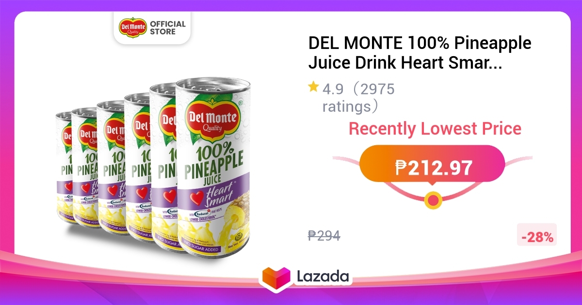 DEL MONTE 100% Pineapple Juice Drink Heart Smart with Reducol for Lower ...