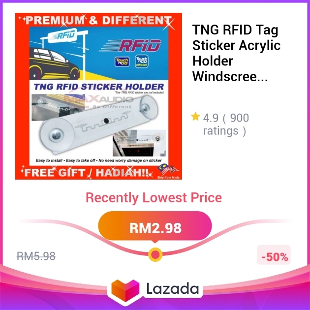 TNG RFID Tag Sticker Acrylic Holder Windscreen Touch N Go Smart E ...