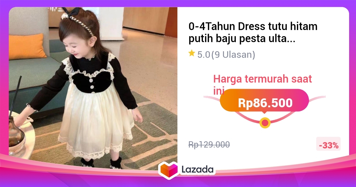 0-4Tahun Dress tutu hitam putih baju pesta ultah anak perempuan gaun