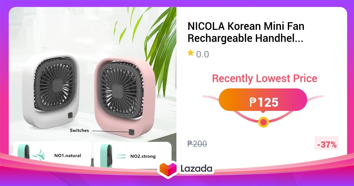 NICOLA Korean Mini Fan Rechargeable Handheld Portable Desktop Fan USB ...